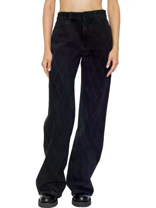 Balmain Diamond-quilted Wide-leg Jeans - Black