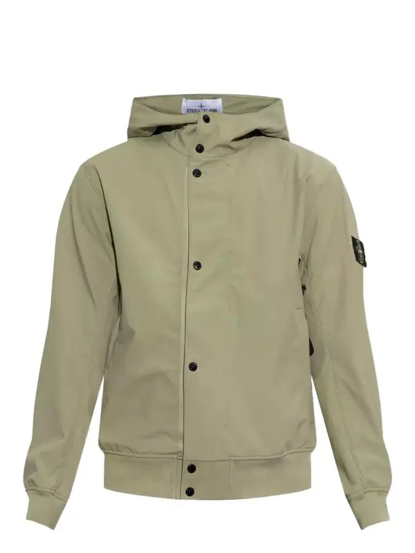 Stone Island Logo Patch Hooded Jacket - Green