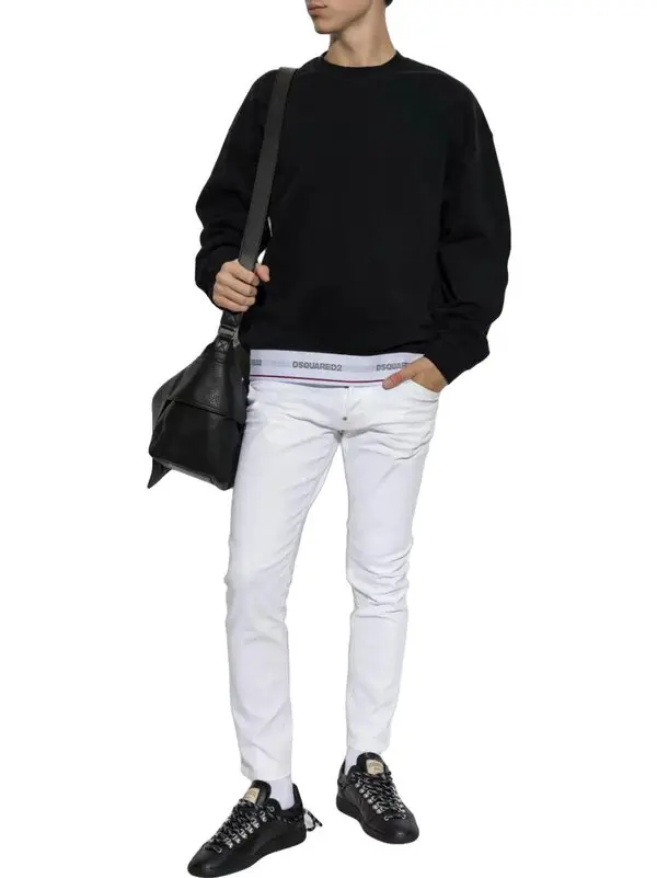 Dsquared2 Cotton Crew Neck Sweater With Logo Trim - Black