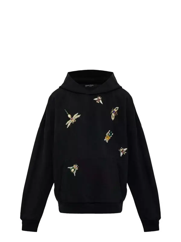 Balmain Appliqué-embellished Cotton Hoodie - Black