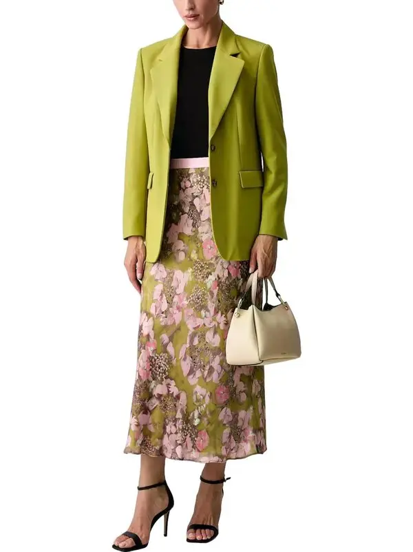 JOOP! Floral Print Logo Waistband Flared Midi Skirt - Green