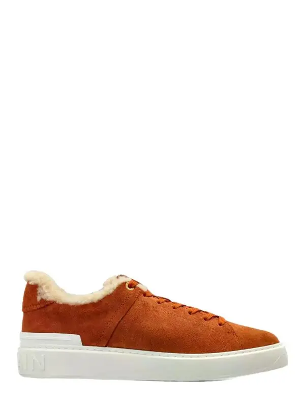 Balmain B-court Shearling-trim Sneakers - Brown