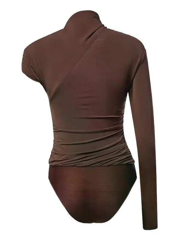 Pinko Ruched Asymmetric High Neck Top - Brown