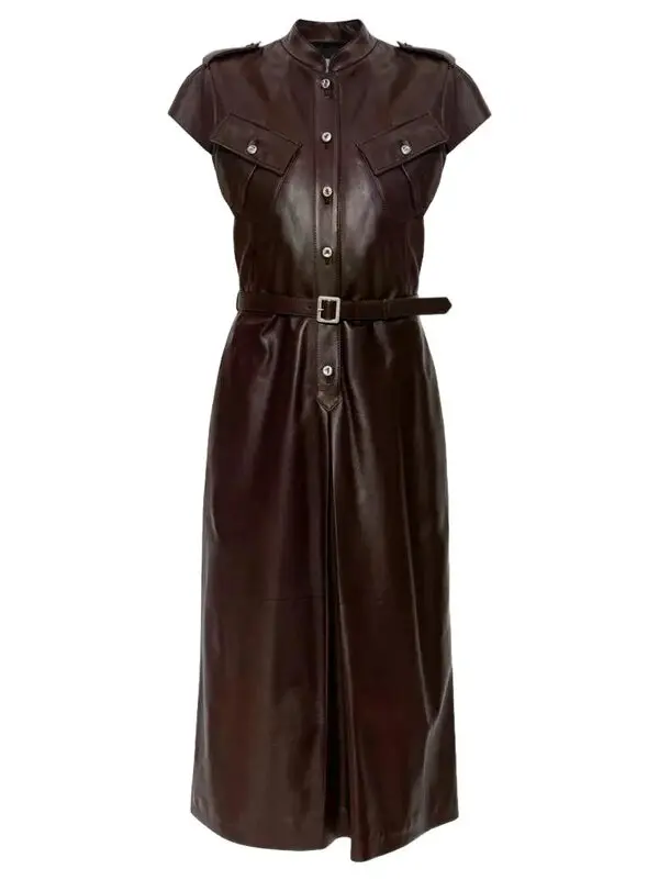 Alexander McQueen Leather Midi Dress - Brown