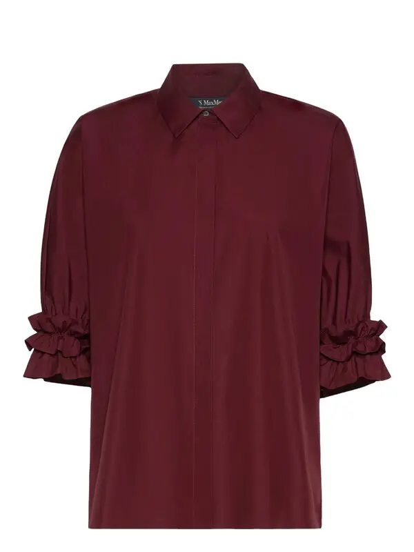 Max Mara Cotton Poplin Shirt With Ruffled Sleeves - Ruby Colour