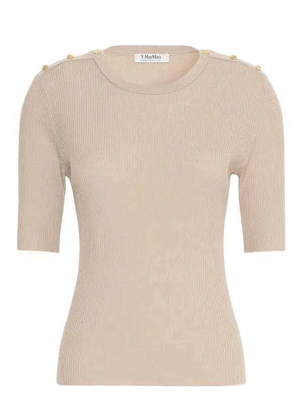 Max Mara Ribbed Knit Pullover With Gold-plated Gemstone Buttons - Beige