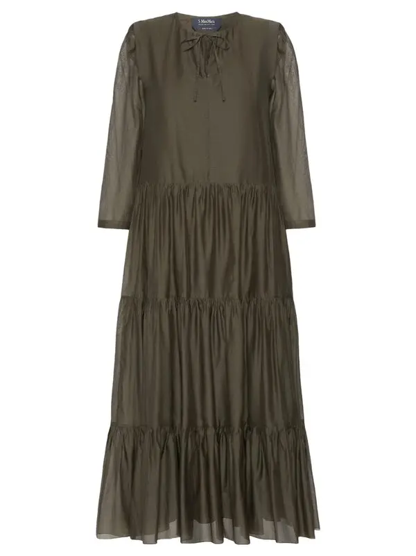 Max Mara Cotton And Silk Voile Maxi Dress - Khaki