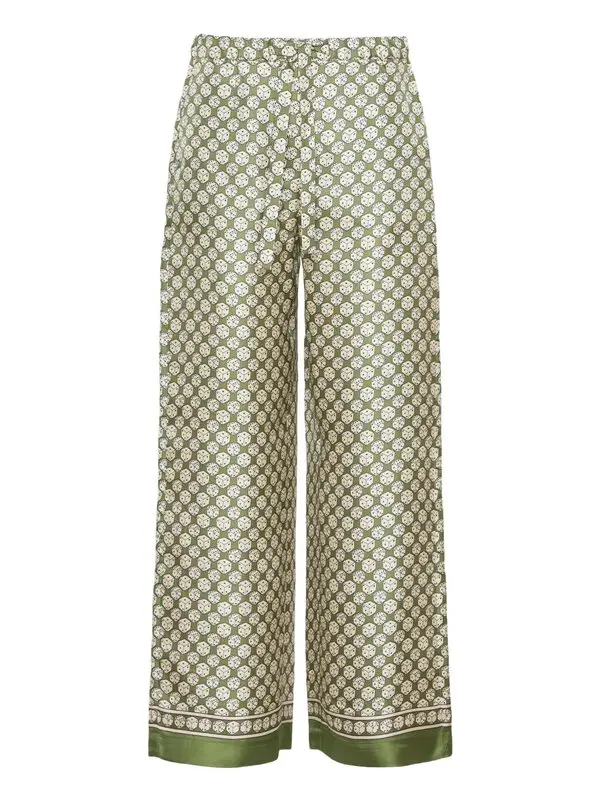 Max Mara Printed Drawstring Wide Leg Trousers - Green