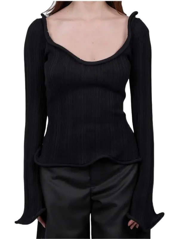 Séfr Giselle Wide Neck Knitted Top - Black