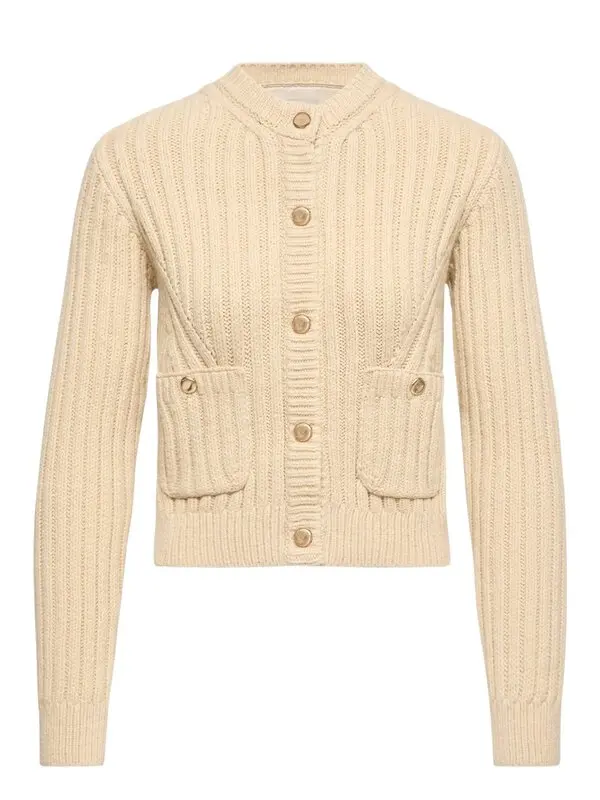 Moncler Cotton Padded Cardigan With Snap Fastening And Pockets - Light Beige