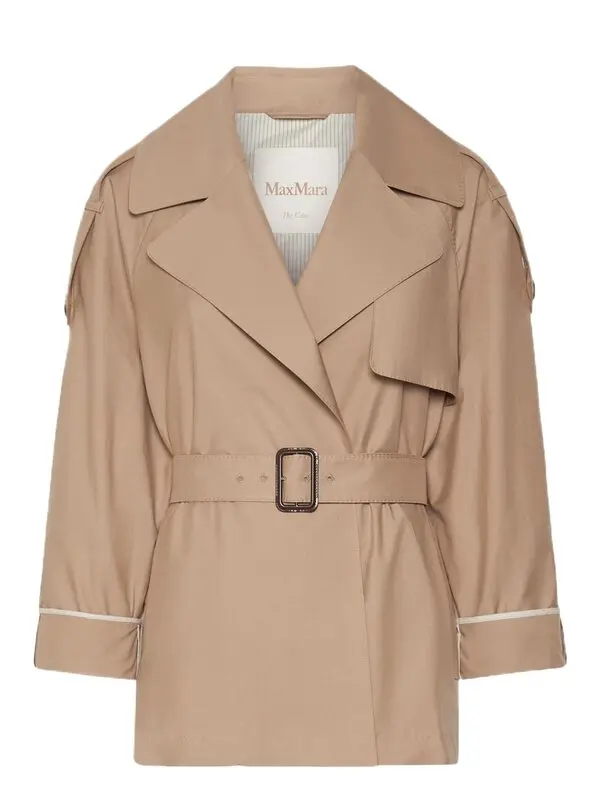 Max Mara Belted Long Sleeve Windbreaker With Cape Detail - Camel