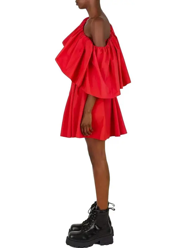 Alexander McQueen Asymmetric Pleated Mini Dress - Red