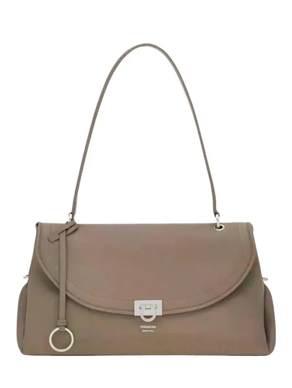 FERRAGAMO Sofia Grained Leather Shoulder Bag With Gancini Flip-lock - Neutrals