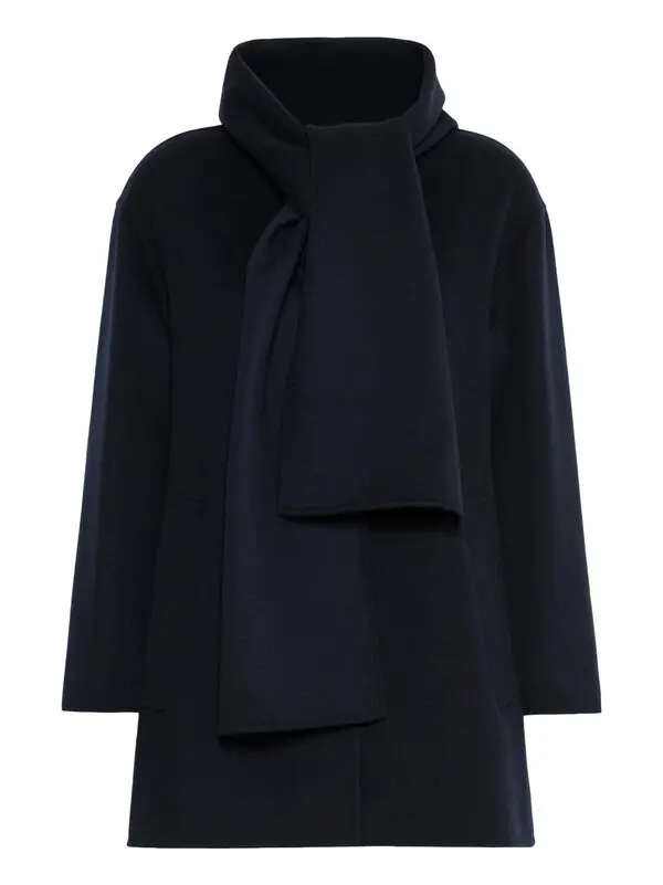 Max Mara Long-sleeved Coat With Scarf Detail - Midnight Blue