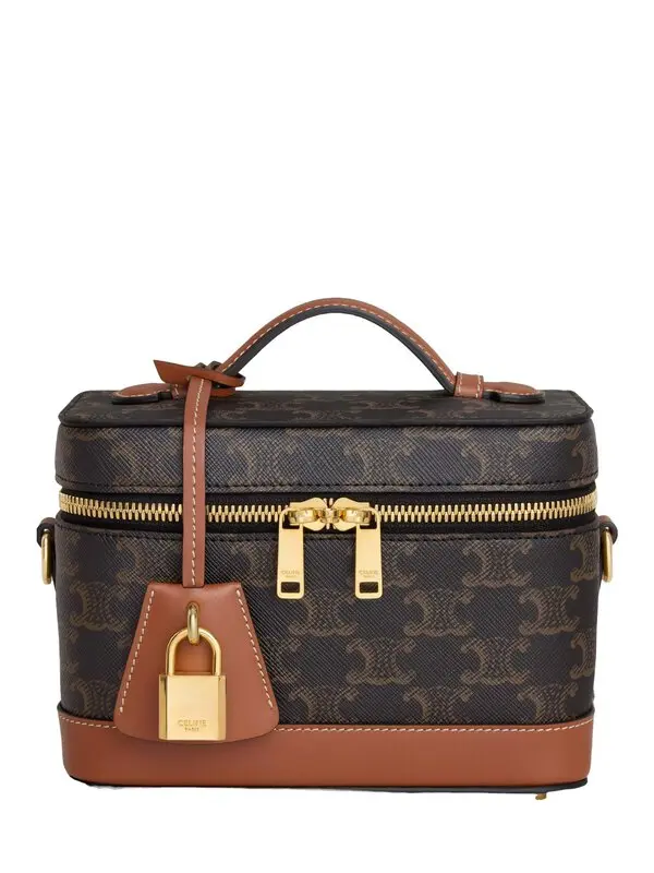 Celine Triomphe Canvas And Calfskin Vanity Bag - Tan