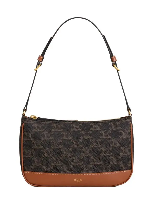 Celine Triomphe Canvas And Calfskin Shoulder Bag - Tan