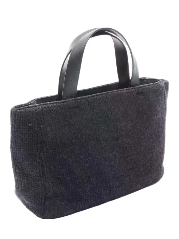 Prada 2000s Triangle Logo Chunky Knit Tote Bag - Grey