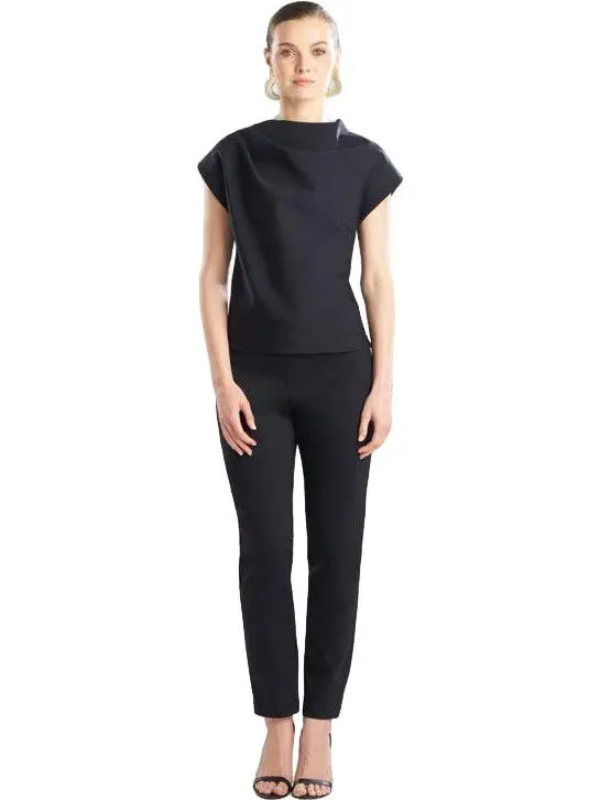 Natori Techno Crepe Drape Neck Fitted Cap Sleeve Top - Black