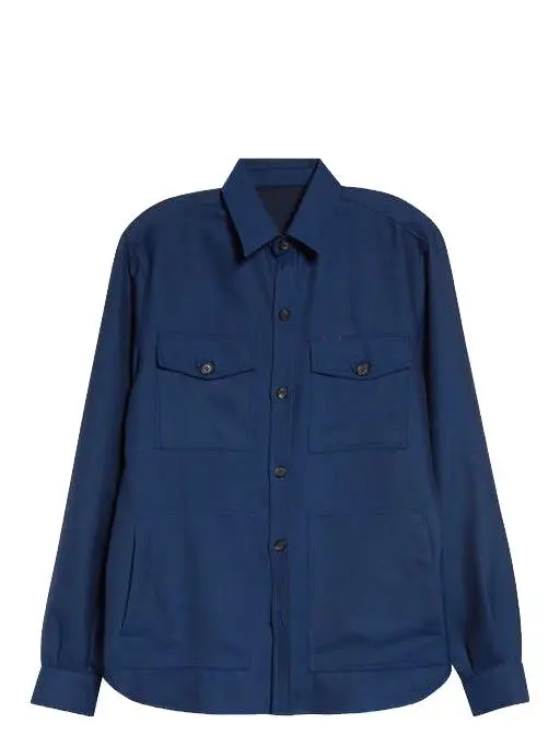 Isaia The Wool & Cashmere Overshirt - Blue