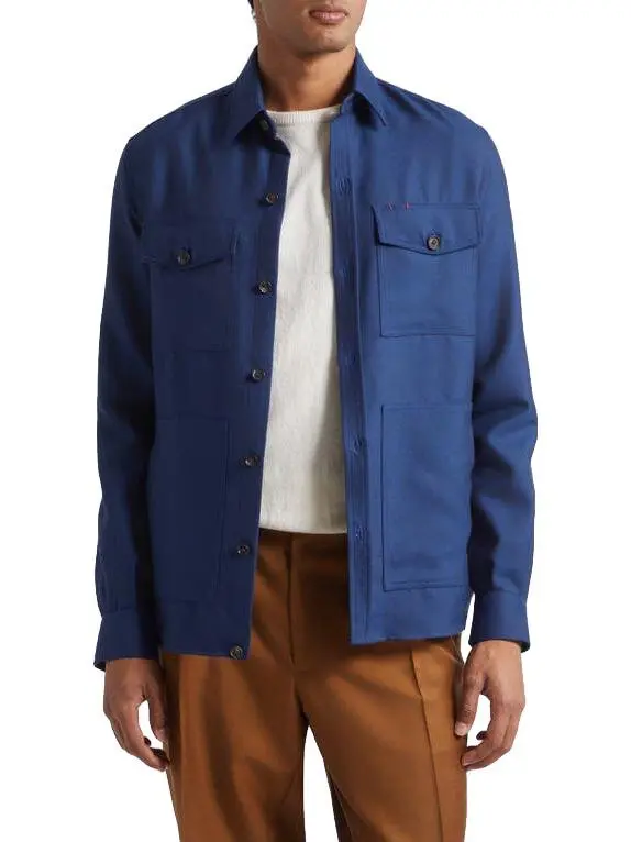 Isaia The Wool & Cashmere Overshirt - Blue
