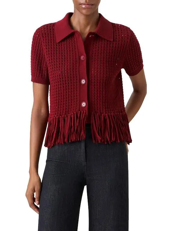 Akris Chunky Fringe Cotton Mesh Sweater - Pomegranate