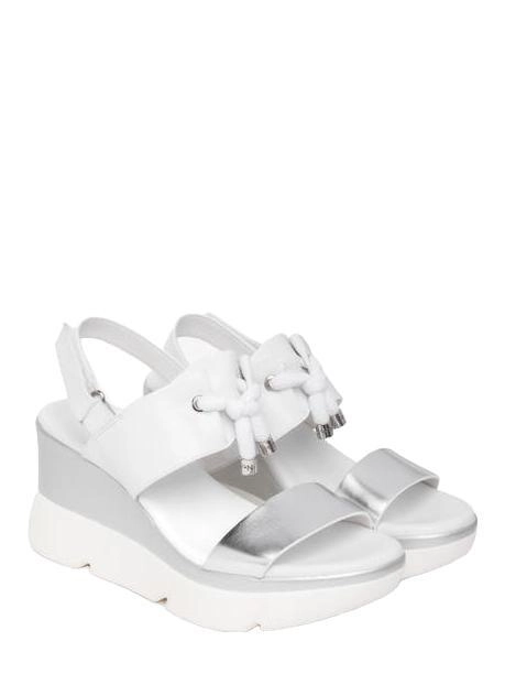 NEROGIARDINI Sporty Wedge Sandals With Drawstring Detail - White/silver