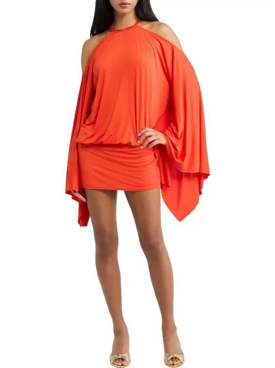 JADED LONDON Beaded Halter Batwing Mini Dress - Orange