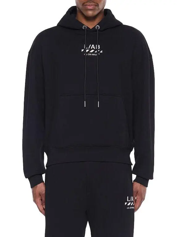 L/AB C/O OFF-WHITE Off- Diagonal Stripe Logo Cotton French Terry Graphic Hoodie - Black
