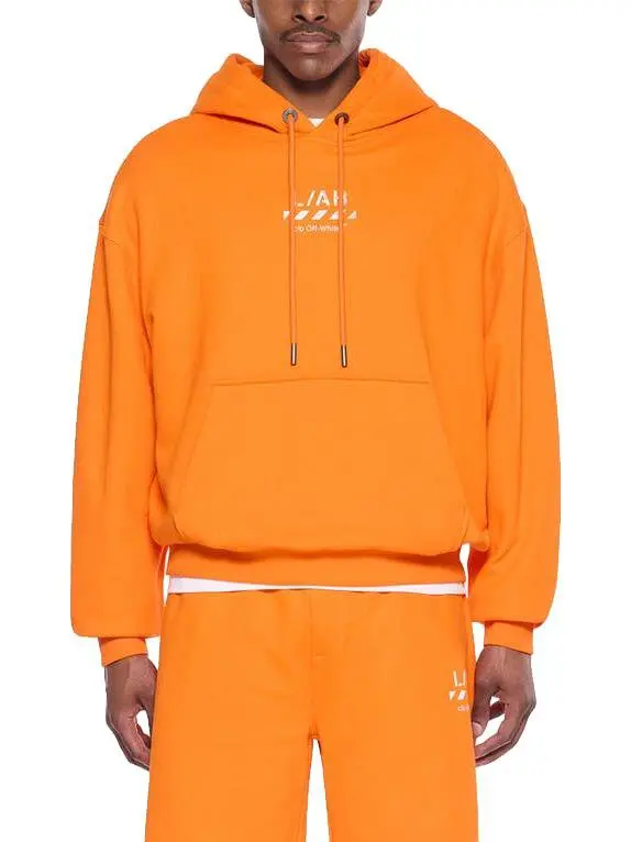 L/AB C/O OFF-WHITE Off- Diagonal Stripe Logo Cotton French Terry Graphic Hoodie - Orange Tiger