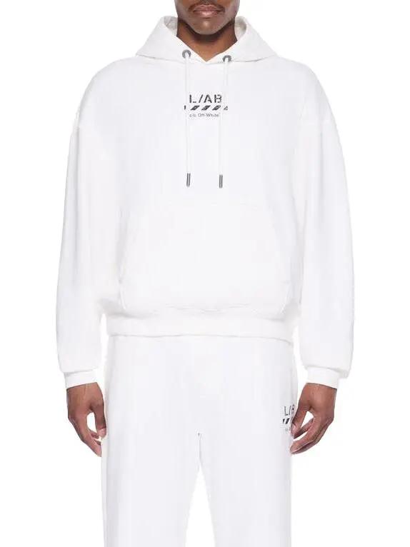 L/AB C/O OFF-WHITE Off- Diagonal Stripe Logo Cotton French Terry Graphic Hoodie - White