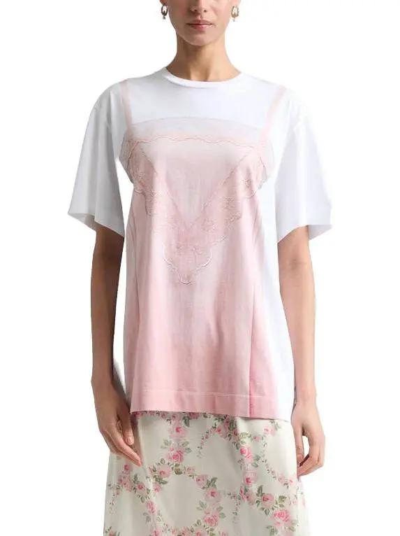 Simone Rocha Cotton T-shirt With Satin Slipdress Graphic - White/soft Pink