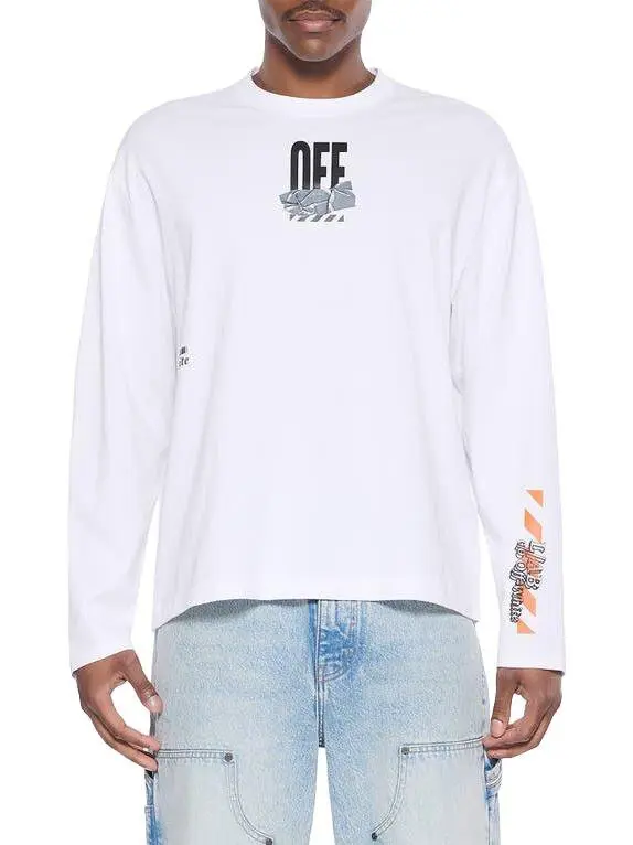 L/AB C/O OFF-WHITE Off Active Tape Appliqué Long Sleeve Graphic T-shirt - White
