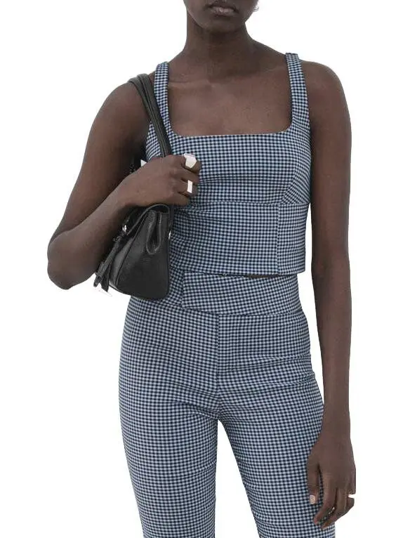 Mango Victoria Gingham Square Neck Top - Blue
