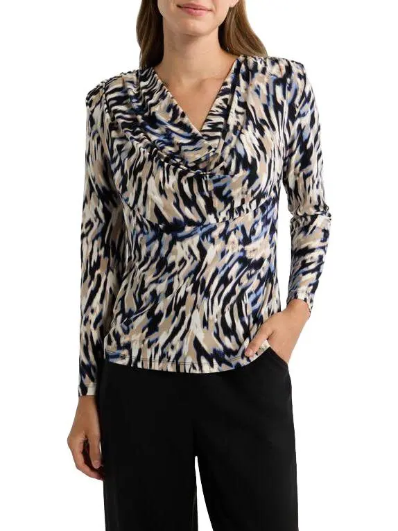 Anne Klein Cowl Neck Long Sleeve Knit Top - Dutch Blue Multi