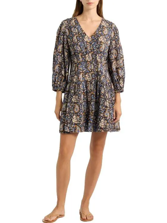 Madewell Paisley Floral Long Sleeve Cotton Dress - Molasses