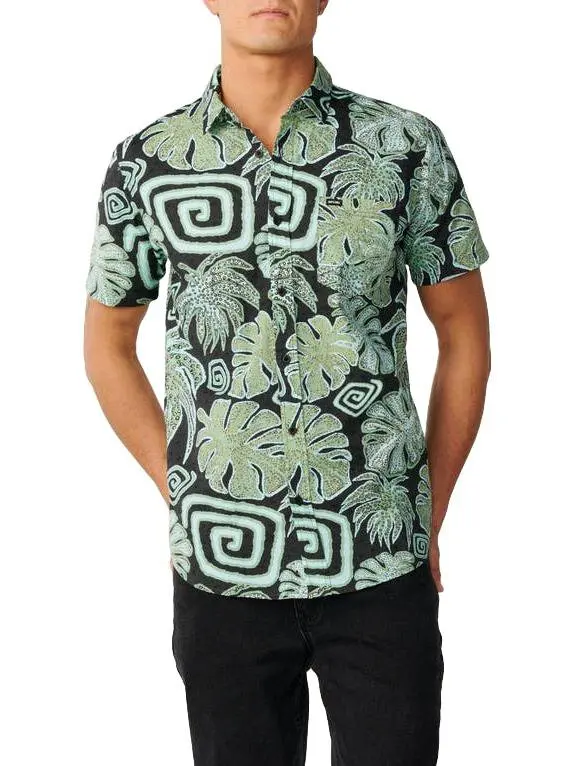 Rip Curl Barrel Killa Short Sleeve Cotton Button-up Shirt - Washed Black