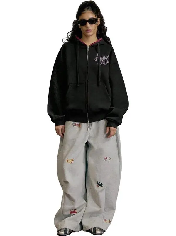 AELFRIC EDEN Boxy Spider Cherry Graphic Zip-up Hoodie - Black