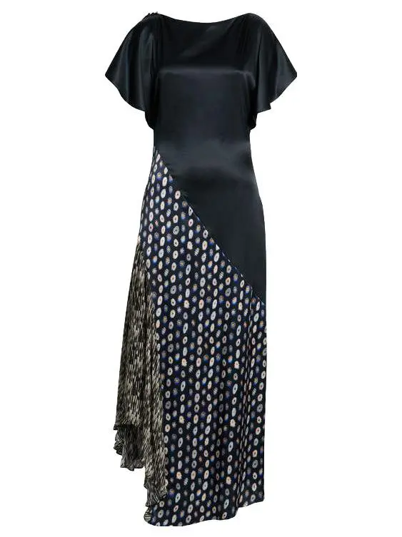 Staud Mixed Print Stretch Silk Dress - Black Multi