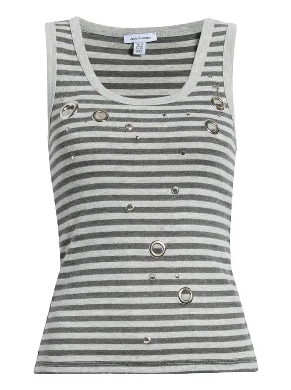 JADED LONDON Eyelet Stud Stripe Tank - Grey