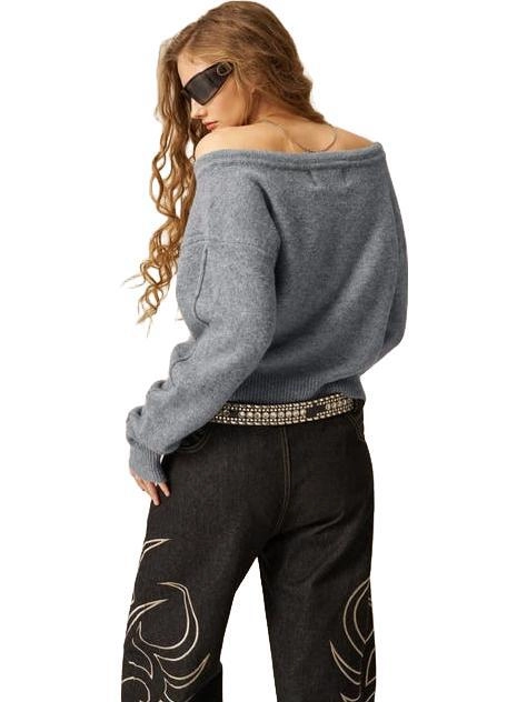 AELFRIC EDEN Aelfri Eden Off-the-shoulder Zip-up Cardigan - Grey