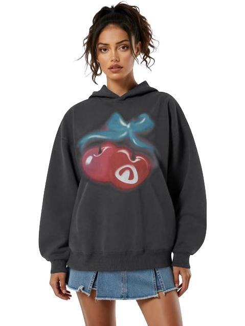 AELFRIC EDEN Oversized Cherry Graphic Hoodie - Grey