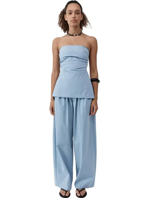 ST. AGNI Everyday Relaxed Wide-leg Cotton-blend Pants - Sky