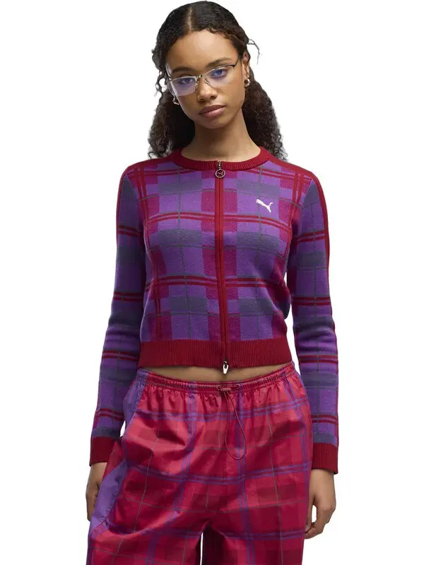PUMA T7 Tartan Knitted Zip-up Cardigan - Red