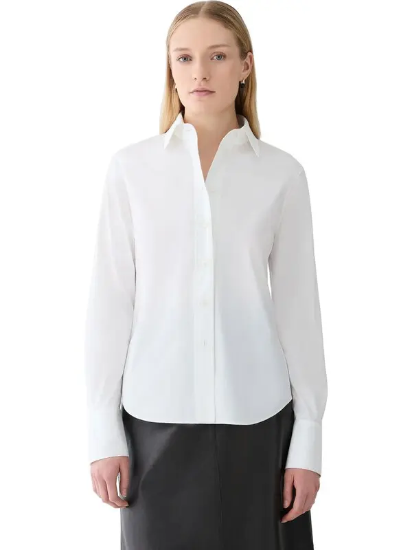 Lafayette 148 New York Stretch Cotton Button Front Slim Shirt - White