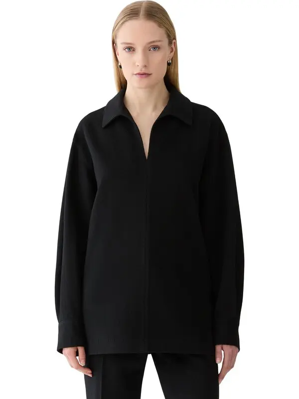 Lafayette 148 New York Camel Hair Popover Long Sleeve Blouse - Black