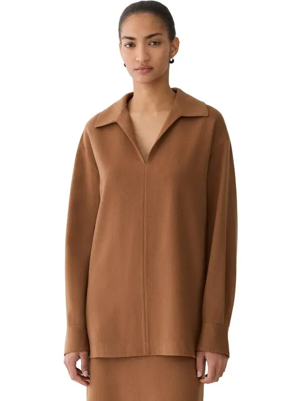 Lafayette 148 New York Camel Hair Popover Long Sleeve Blouse - Vicuna