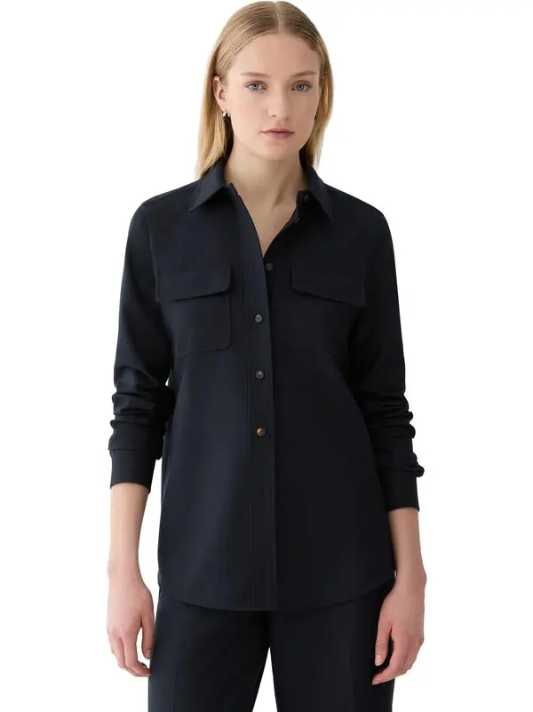 Lafayette 148 New York Brushed Italian Wool Shirt - Blue Ink