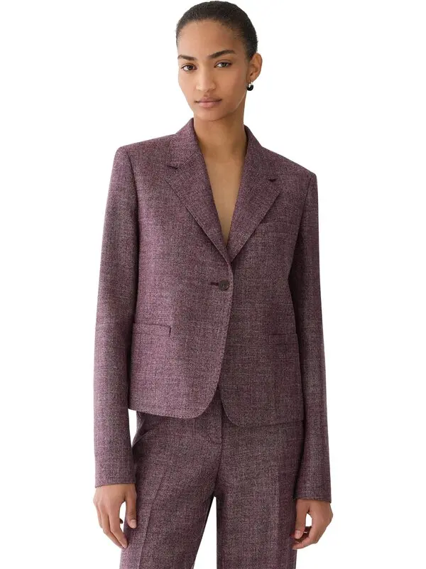 Lafayette 148 New York Wool Mouliné Single-button Cropped Blazer - Mulberry Multi