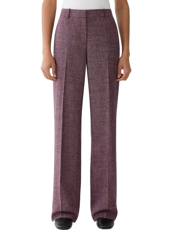 Lafayette 148 New York Wool High Rise Straight Leg Tailored Trousers - Mulberry Multi