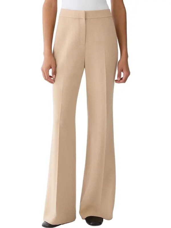 Lafayette 148 New York Camel Hair High Rise Flared Pants - Natural
